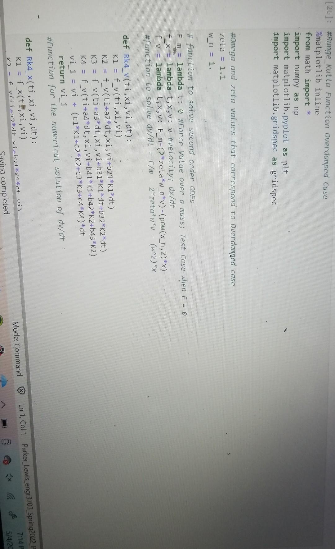 Solved [26]: #Runge_Kutta Function overdamped Case | Chegg.com
