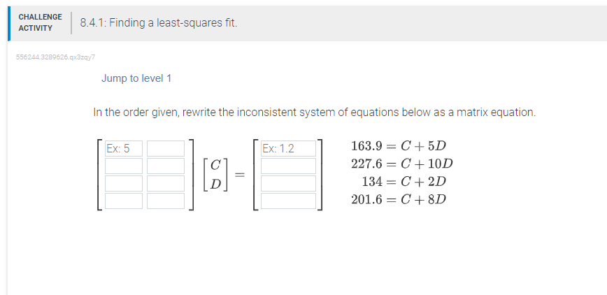 Solved CHALLENGEACTIVITY8.4.1: Finding a least-squares | Chegg.com