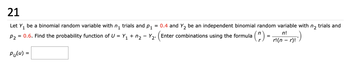 21Let Y1 ﻿be a binomial random variable with n1 | Chegg.com