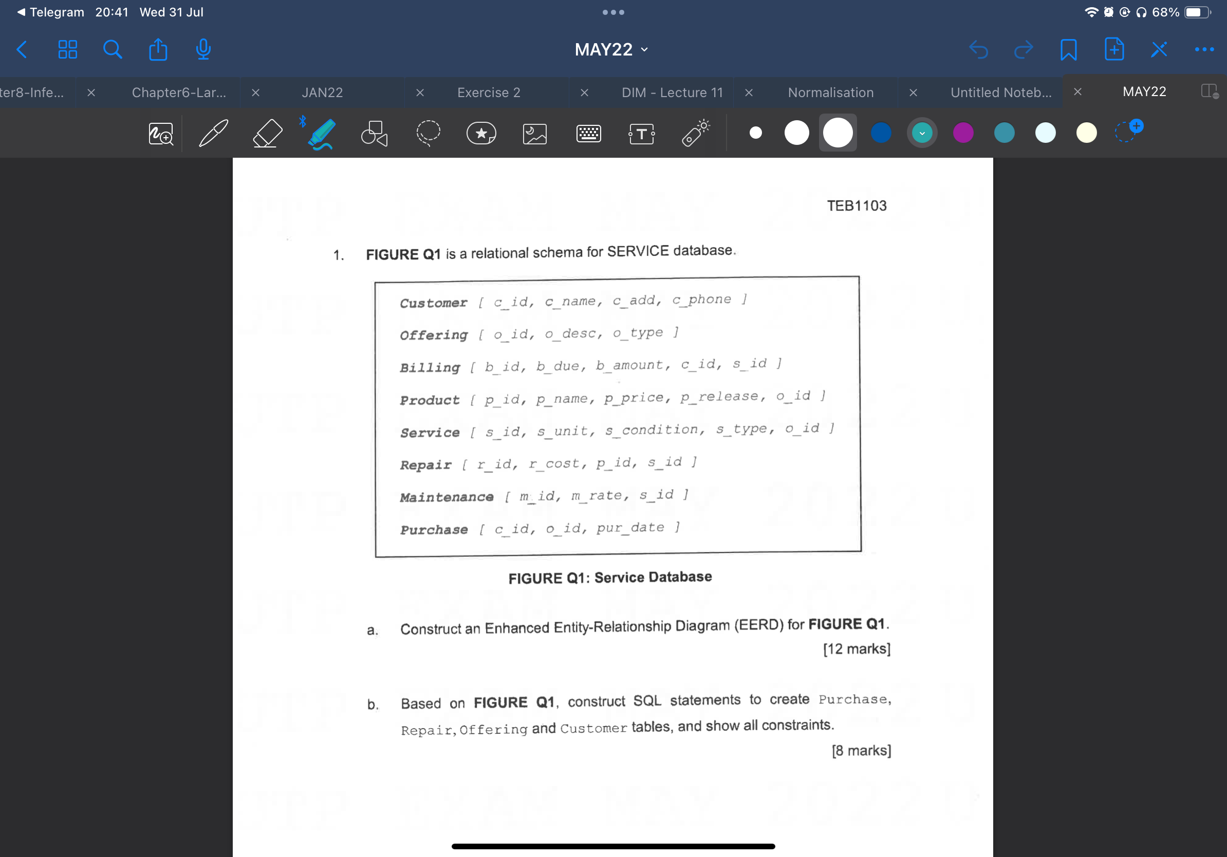 Solved FIGURE Q1 ﻿is a relational schema for SERVICE | Chegg.com