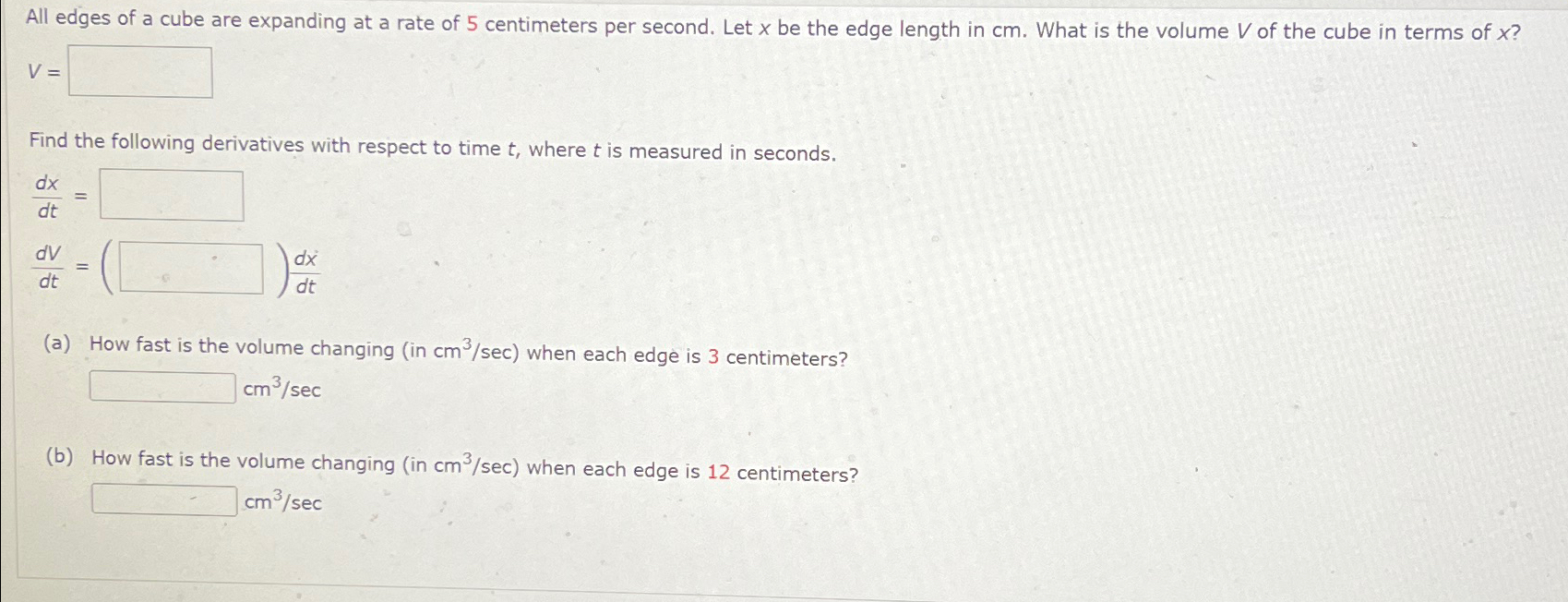 Solved All edges of a cube are expanding at a rate of 5 | Chegg.com