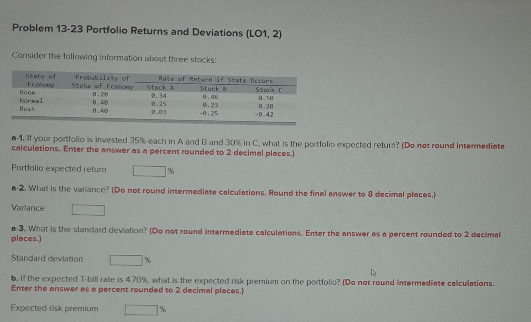 Solved Problem 13-23 Portfolio Returns and Deviations (L01, | Chegg.com