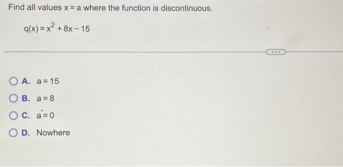 Solved Find all values x = a where the function is | Chegg.com