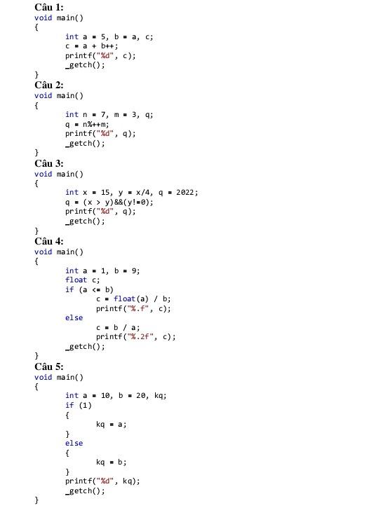Solved Câu 6: void main() \{ int SoCau =8; if (( SoCau | Chegg.com