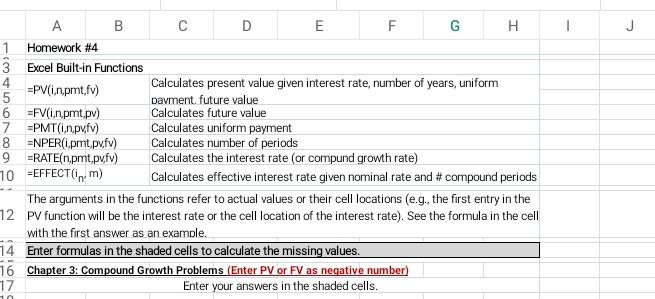 Solved דן H 1 J A B C D F G H 1 Homework #4 3 Excel Built-in | Chegg.com
