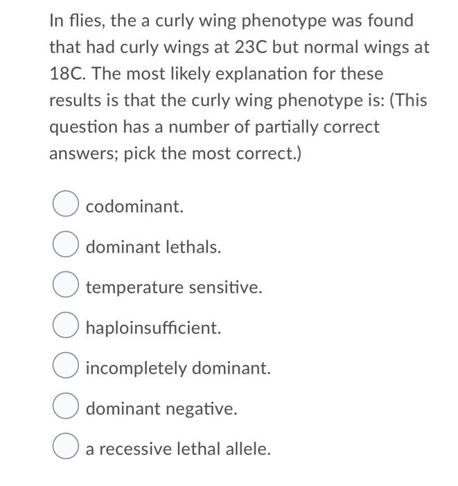 Solved In flies, the a curly wing phenotype was found that | Chegg.com