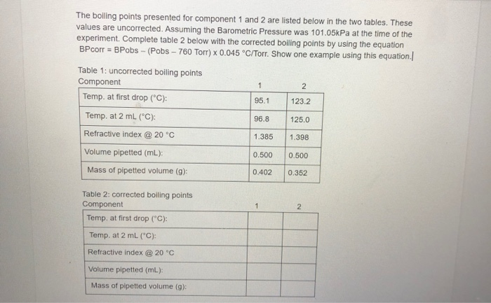 Solved 2 The boiling points presented for component 1 and 2 | Chegg.com