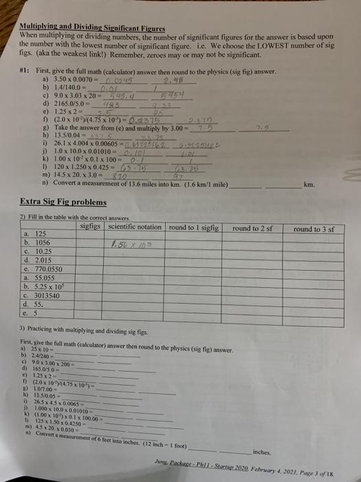 Solved Multiplying and Dividing Significant Figures When | Chegg.com