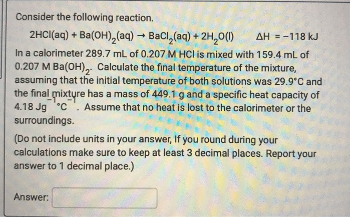 Solved Consider the following reaction. 2HCl(aq) + | Chegg.com