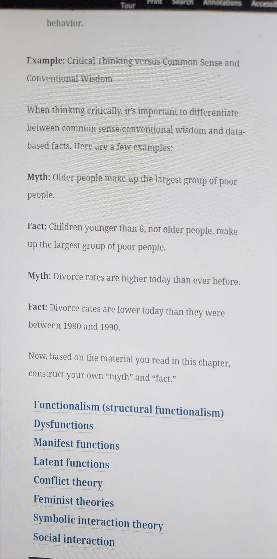 behavior. Example: Critical Thinking versus Common | Chegg.com