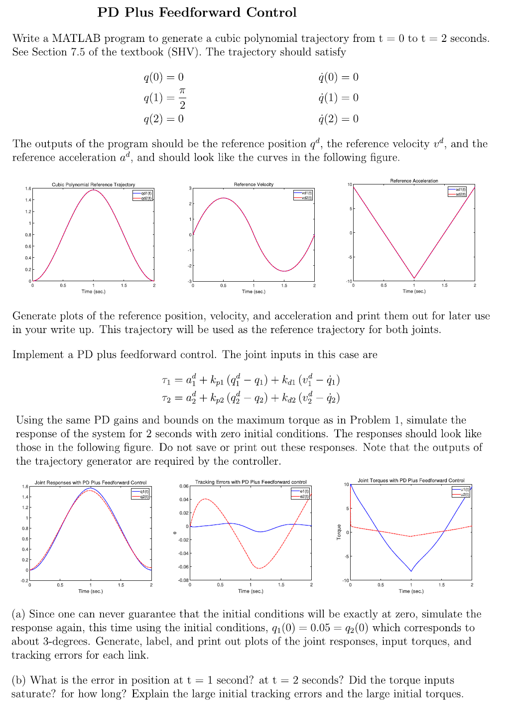 Pd Plus Feedforward Controlwrite A Matlab Program To