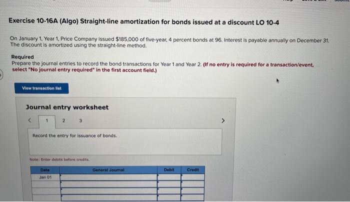 Solved Exercise 10-16A (Algo) Straight-line amortization for | Chegg.com