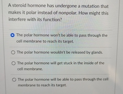 Solved A steroid hormone has undergone a mutation that makes | Chegg.com
