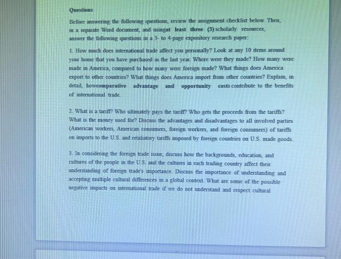 [Solved]: Questions Before answering the following question