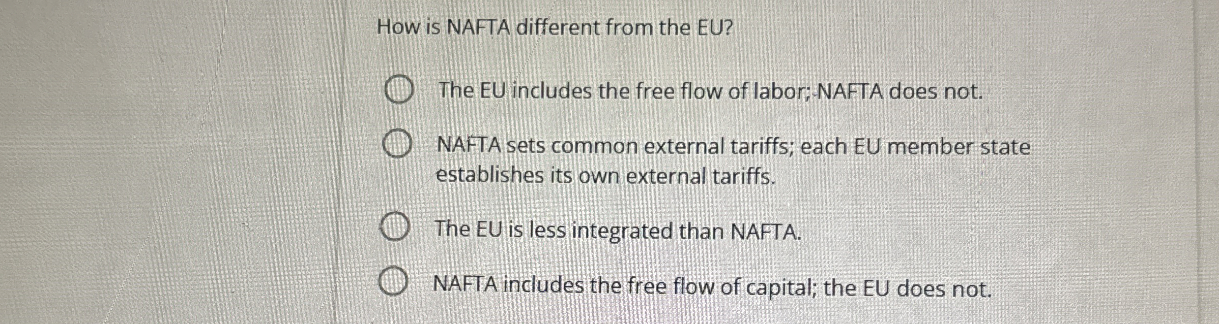 Solved How is NAFTA different from the EU?The EU includes | Chegg.com