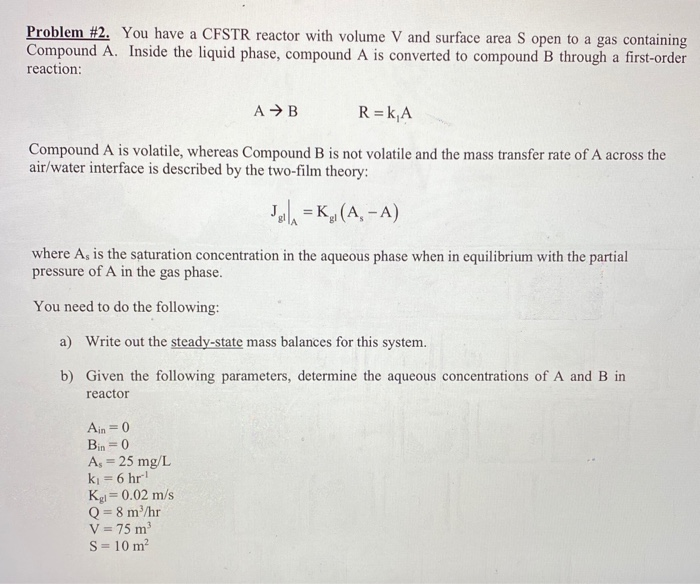 Solved Problem #2. You have a CFSTR reactor with volume V | Chegg.com