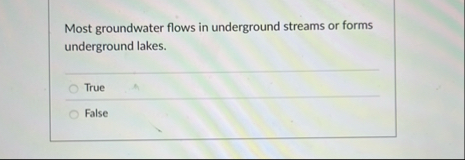 Solved Most groundwater flows in underground streams or | Chegg.com