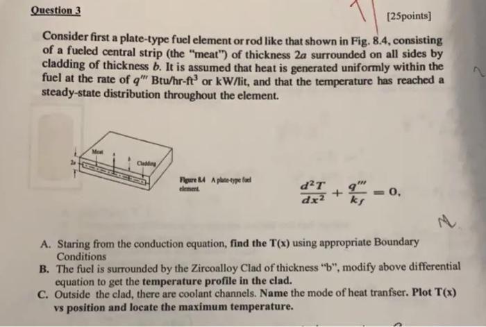 Question 3 [25 points) Consider first a plate-type | Chegg.com