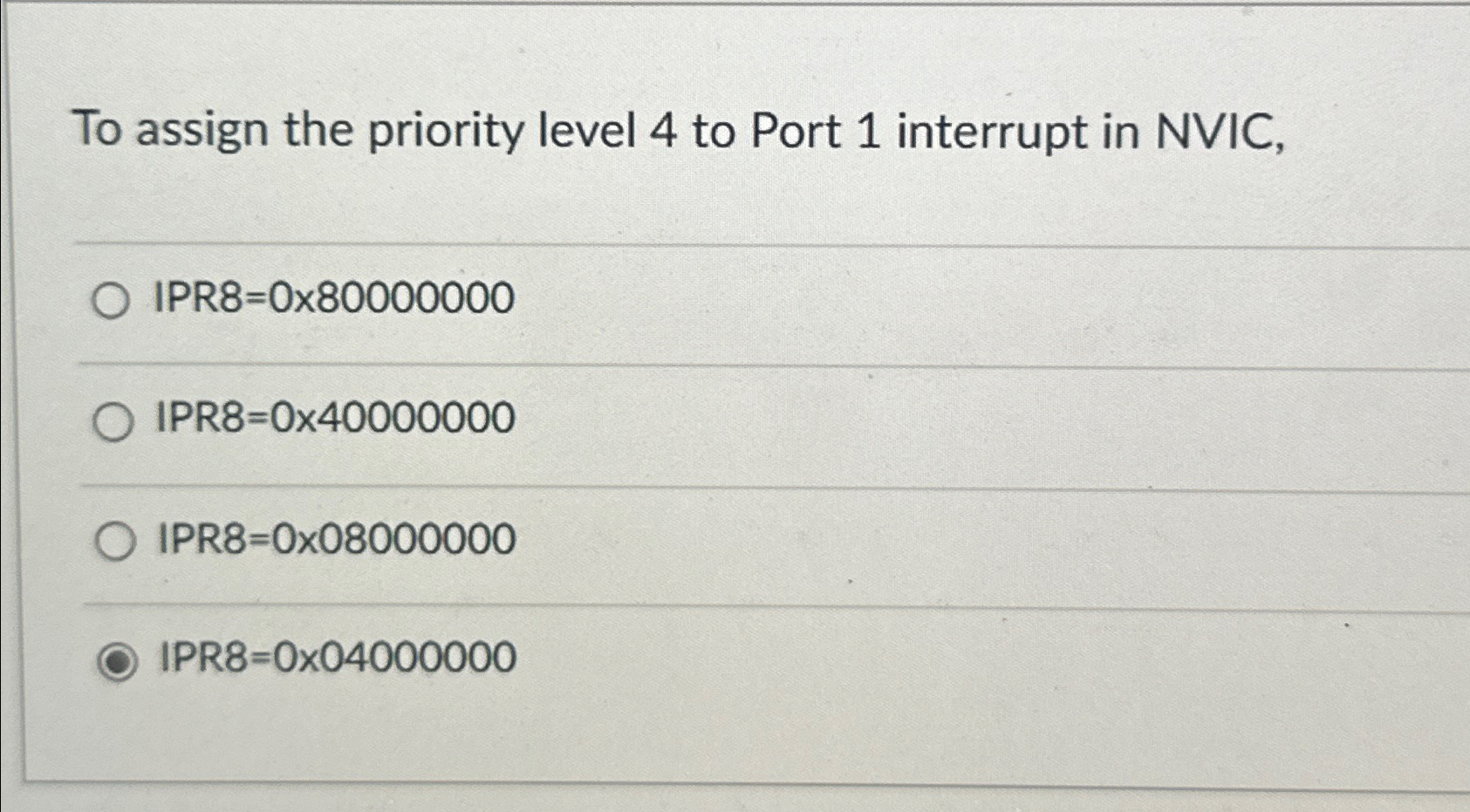 Solved To assign the priority level 4 ﻿to Port 1 ﻿interrupt | Chegg.com
