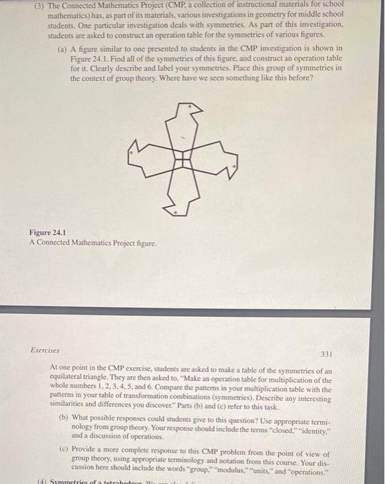 Solved (3) The Connected Mathematics Project (CMP, a | Chegg.com