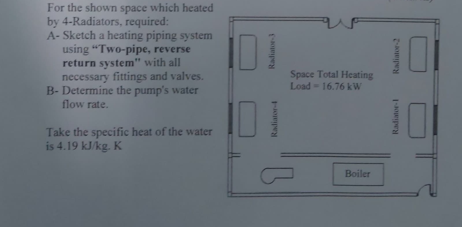 Solved For the shown space which heated by 4-Radiators, | Chegg.com