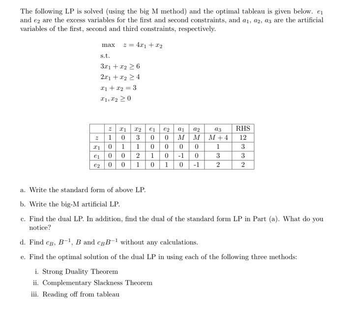 Solved The following LP is solved (using the big M method) | Chegg.com