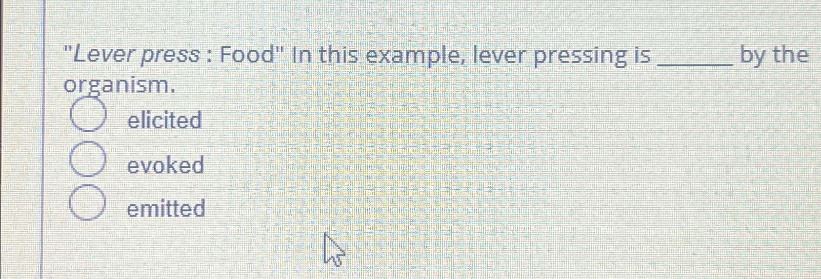 Solved "Lever press: Food" In this example, lever pressing | Chegg.com