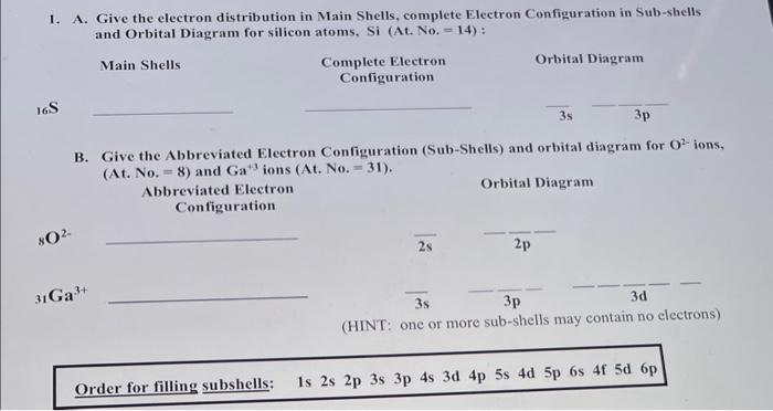 Solved 1. A. Give the electron distribution in Main Shells, | Chegg.com