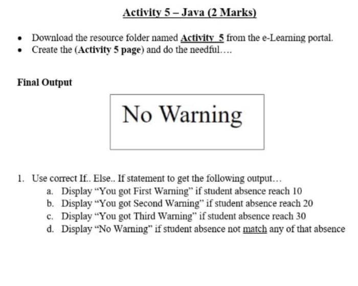 Solved Activity 5 Java 2 Marks • Download The Resource 