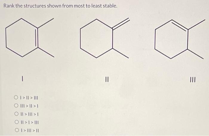 Solved Rank the structures shown from most to least stable. | Chegg.com