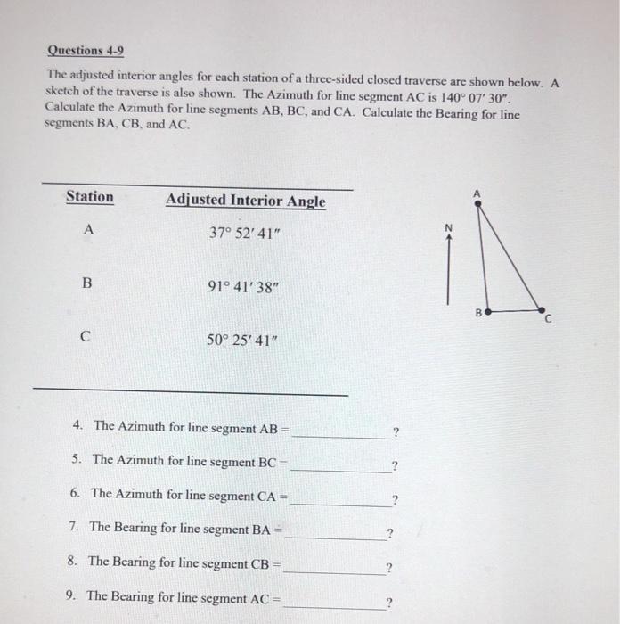 Solved Questions 4-9 The adjusted interior angles for each | Chegg.com