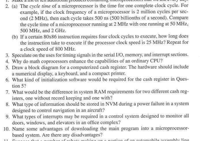 Solved 2. (a) The cycle time of a microprocessor is the time | Chegg.com
