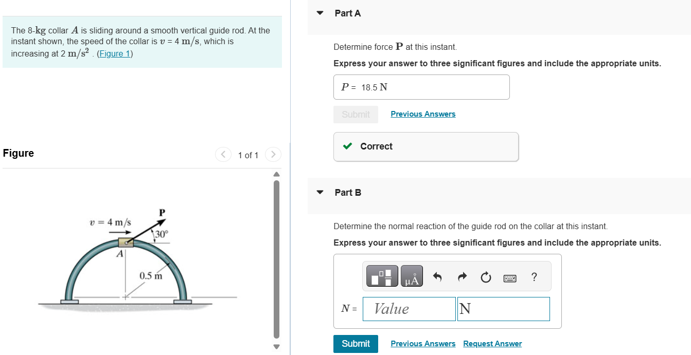 Solved Part AThe 8-kg ﻿collar A is ﻿sliding around a smooth | Chegg.com