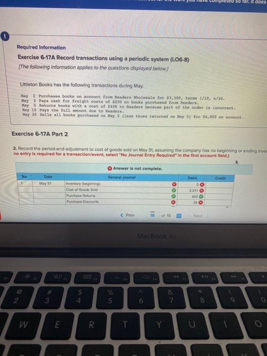 Solved so rar. it does 0 Required information Exercise 6-17A | Chegg.com