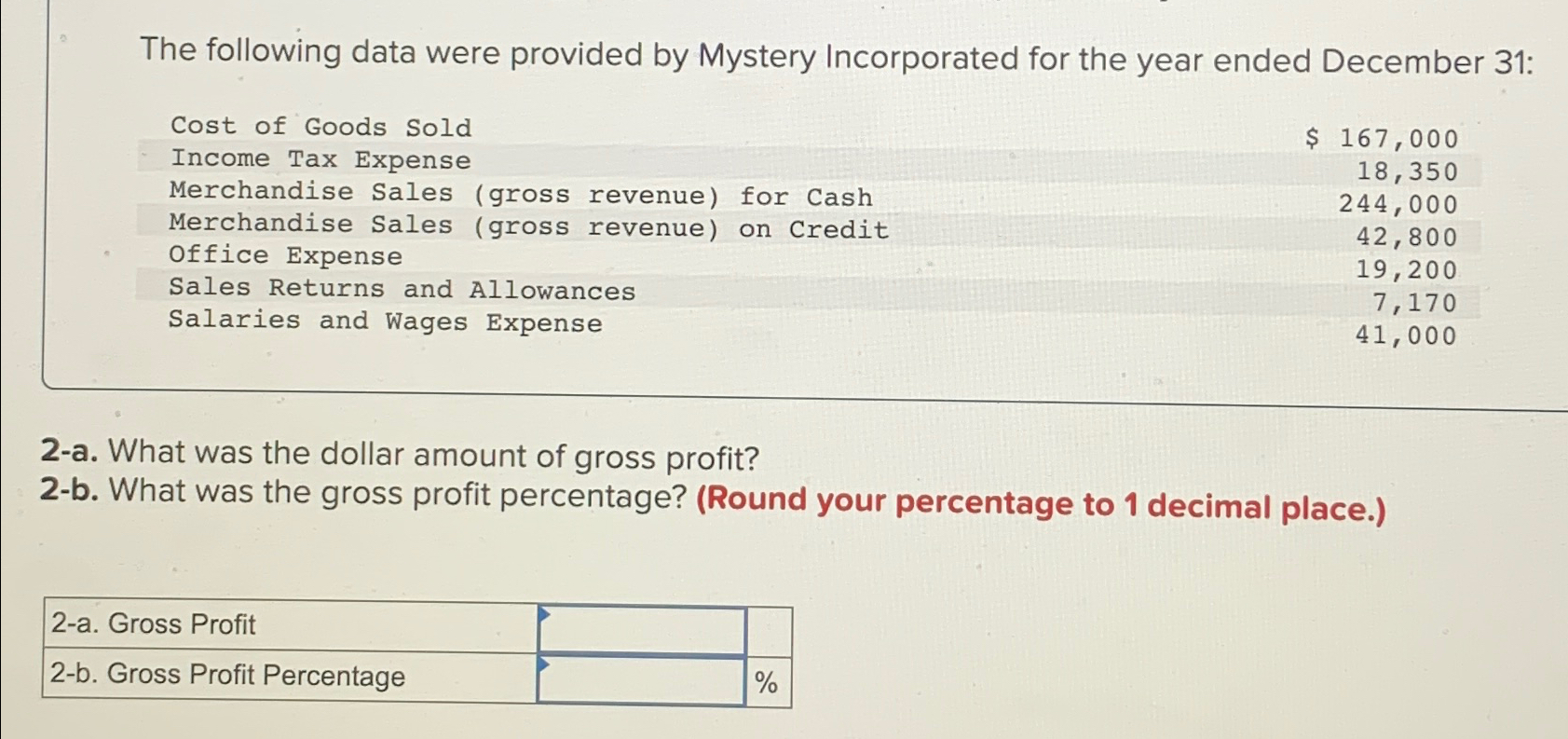 Solved The following data were provided by Mystery | Chegg.com