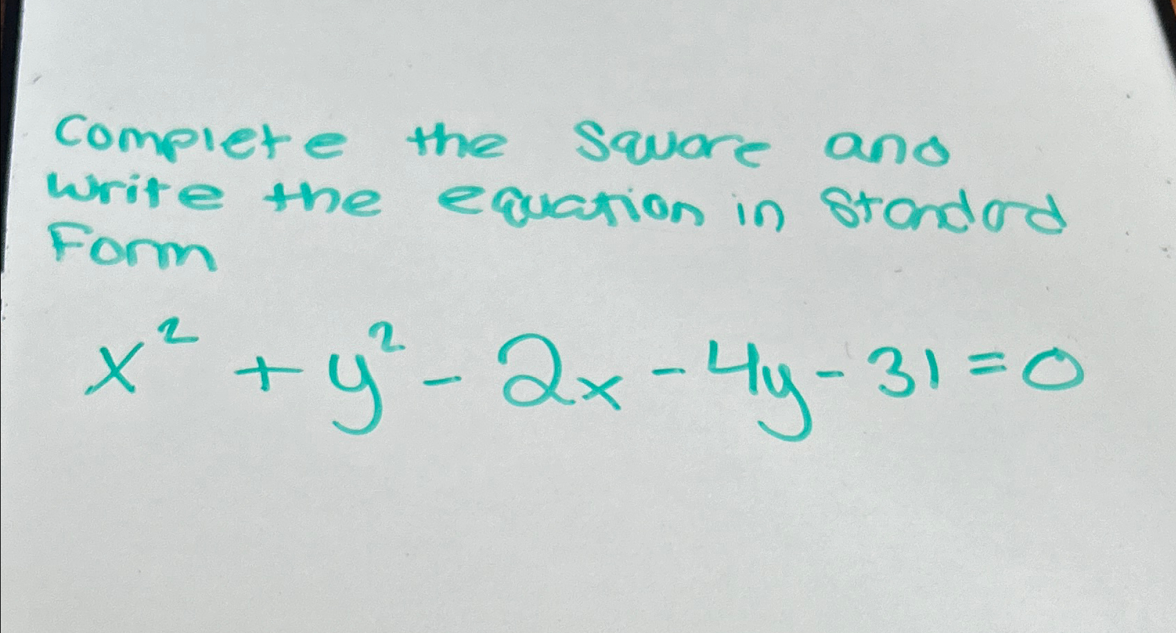 Solved Complete the square and write the equation in standod | Chegg.com