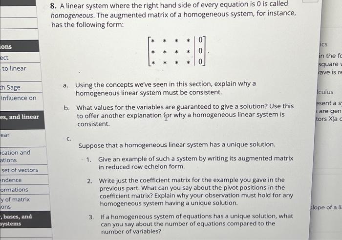 8. A linear system where the right hand side of every | Chegg.com