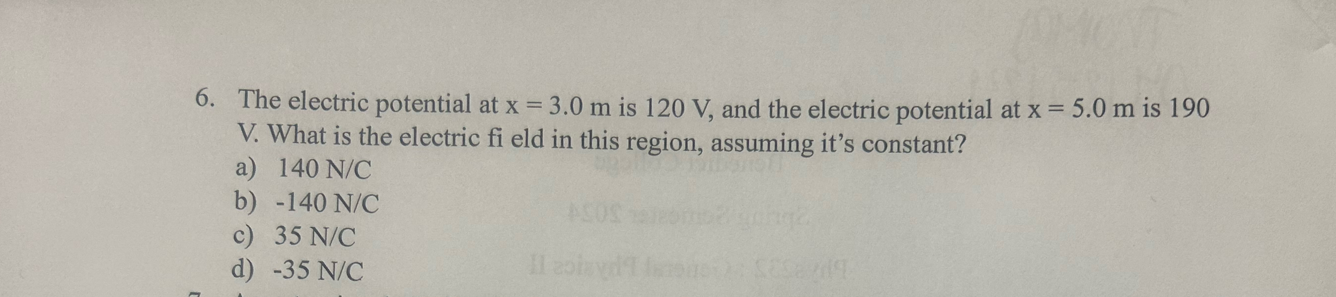 Solved The electric potential at x=3.0m ﻿is 120V, ﻿and the | Chegg.com