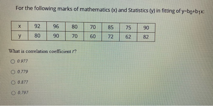 Solved For the following marks of mathematics (x) and | Chegg.com