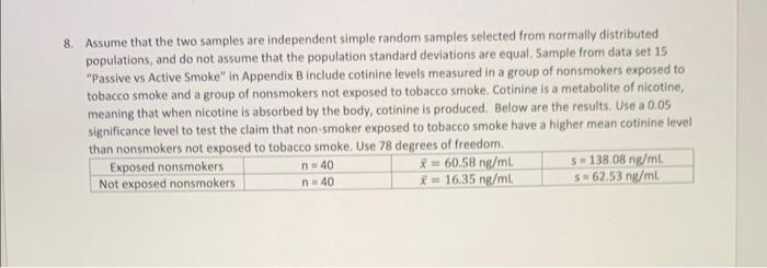Solved 8. Assume that the two samples are independent simple | Chegg.com