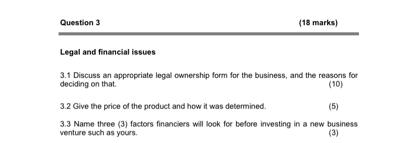 Solved Question 3(18 ﻿marks)Legal and financial issues3.1 | Chegg.com