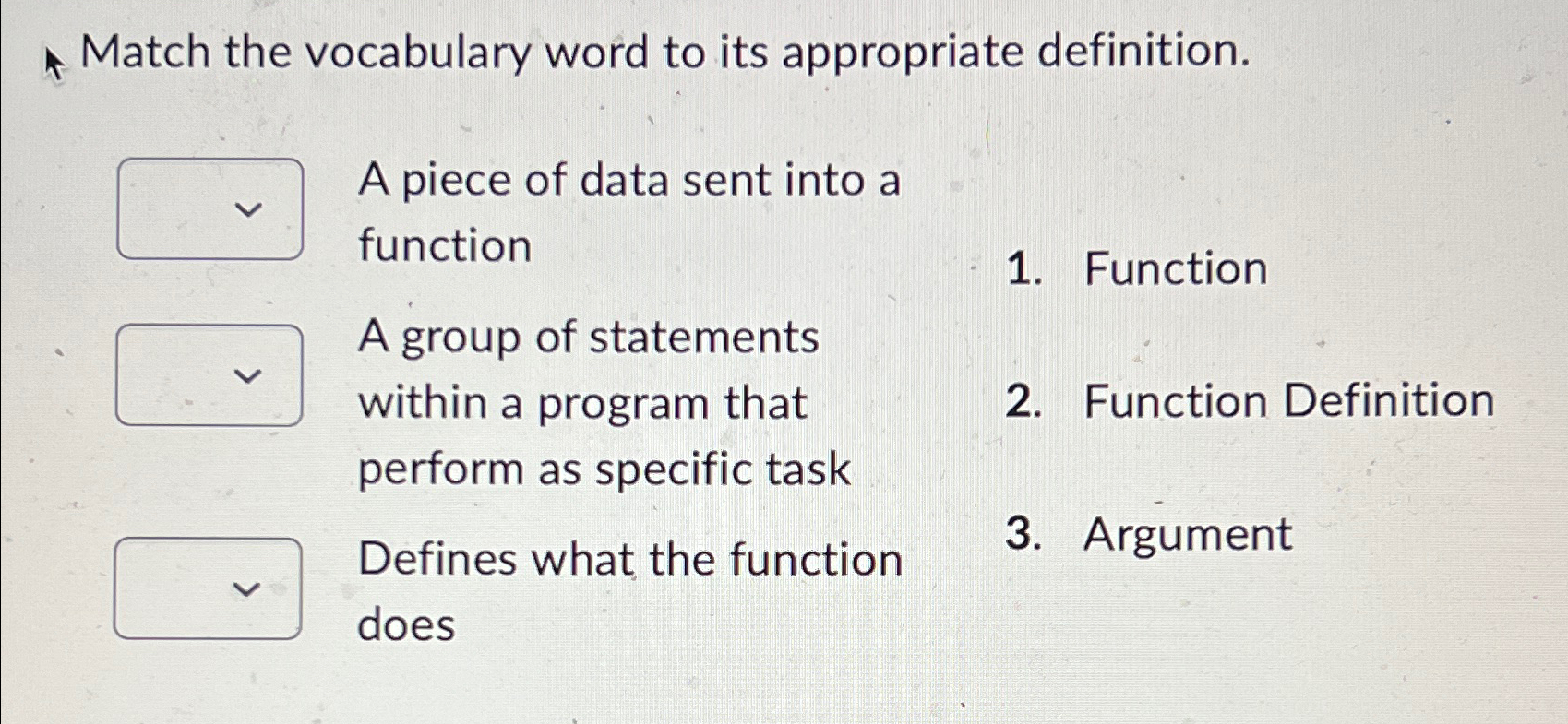 Solved Match the vocabulary word to its appropriate | Chegg.com