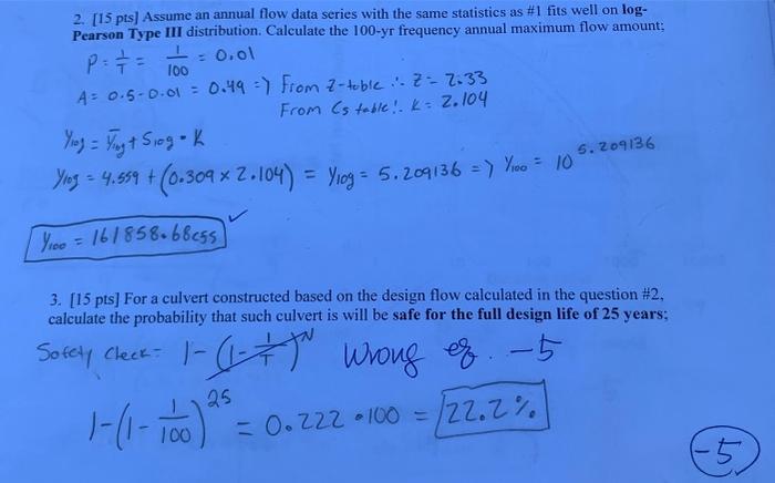 Solved 2. [15 pts] Assume an annual flow data series with | Chegg.com