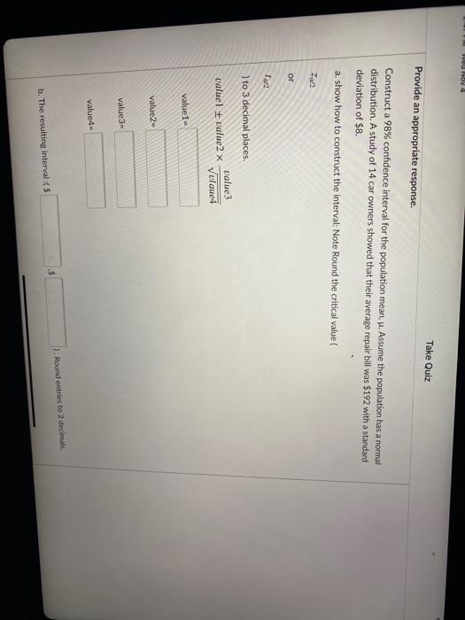 Solved Take Quiz Provide an appropriate response. Construct | Chegg.com