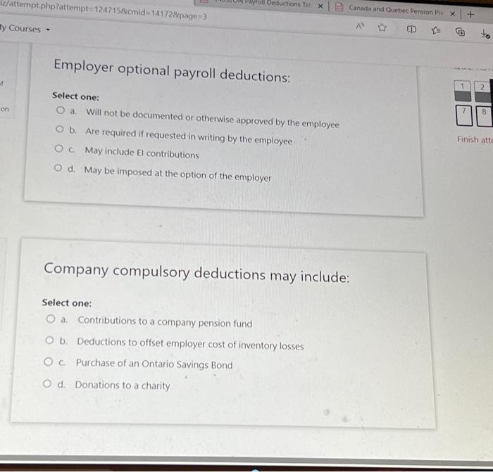 Solved Employer optional payroll deductions: Select one: a. | Chegg.com