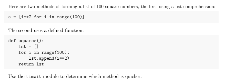 Solved Here are two methods of forming a list of 100 ﻿square | Chegg.com