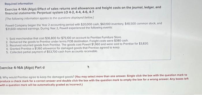 Solved Required information Exercise 4-16A (Algo) Effect of | Chegg.com