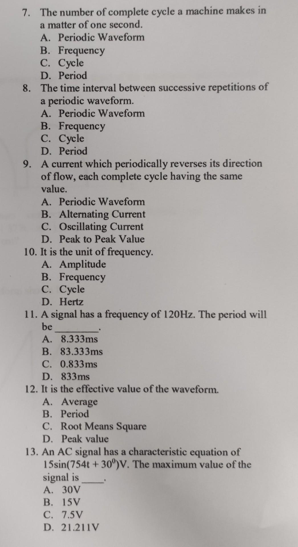Solved 7. The number of complete cycle a machine makes in a | Chegg.com