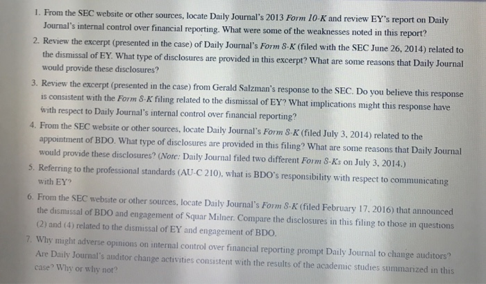 1. From the SEC website or other sources, locate | Chegg.com 1. From the SEC website or other sources, locate | Chegg.com