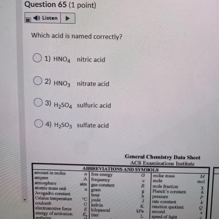 Solved Question 65 (1 point) Listen Which acid is named | Chegg.com